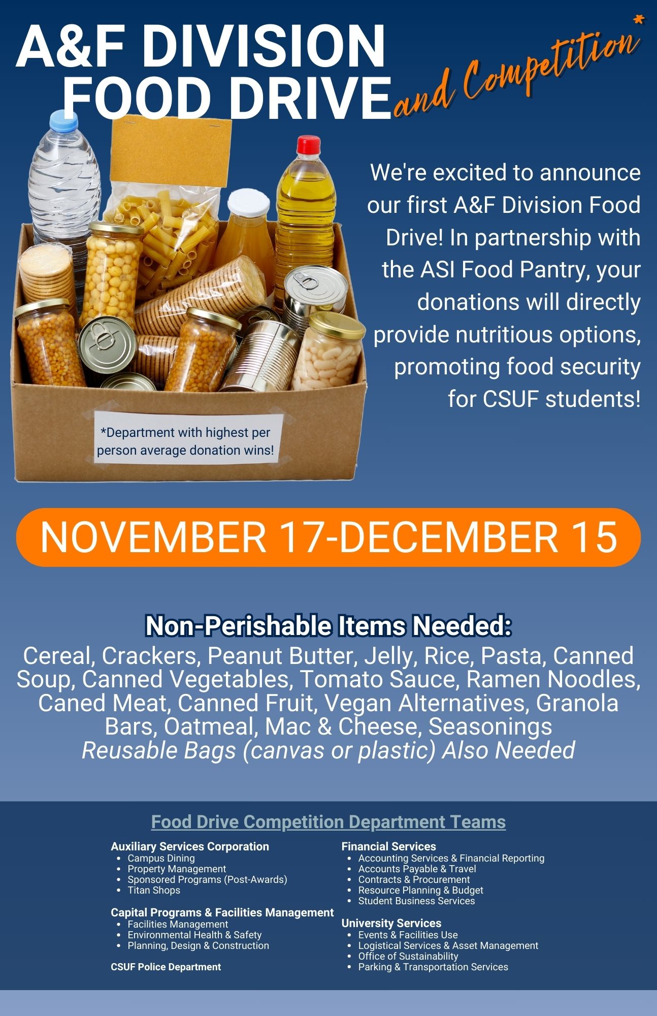 Division Food Drive | CSUF - Division of Administration and Finance