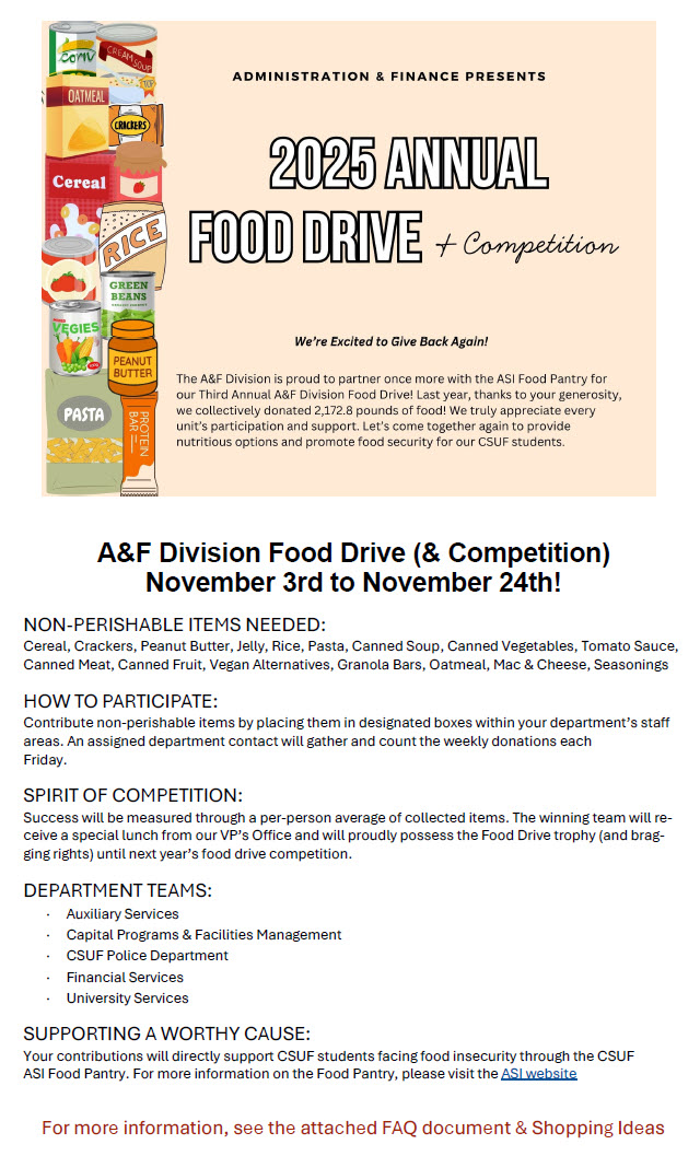 Division Food Drive | CSUF - Division of Administration and Finance